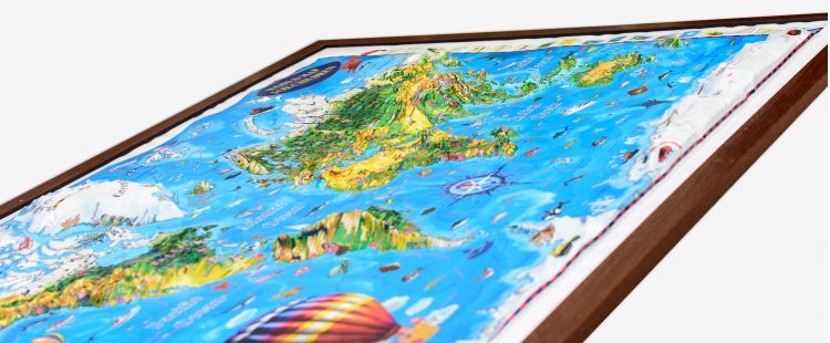 World map for children, 3D projection, 1400x1000mm