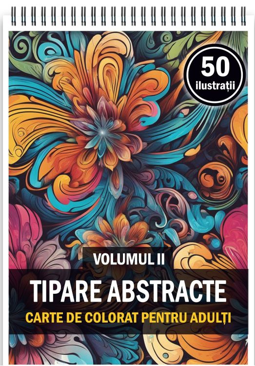 Carte de colorat, 50 de ilustratii, Tipare Abstracte, Volumul 2