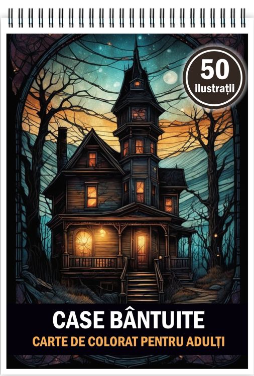Carte de colorat pentru adulti, 50 de ilustratii, Case bantuite