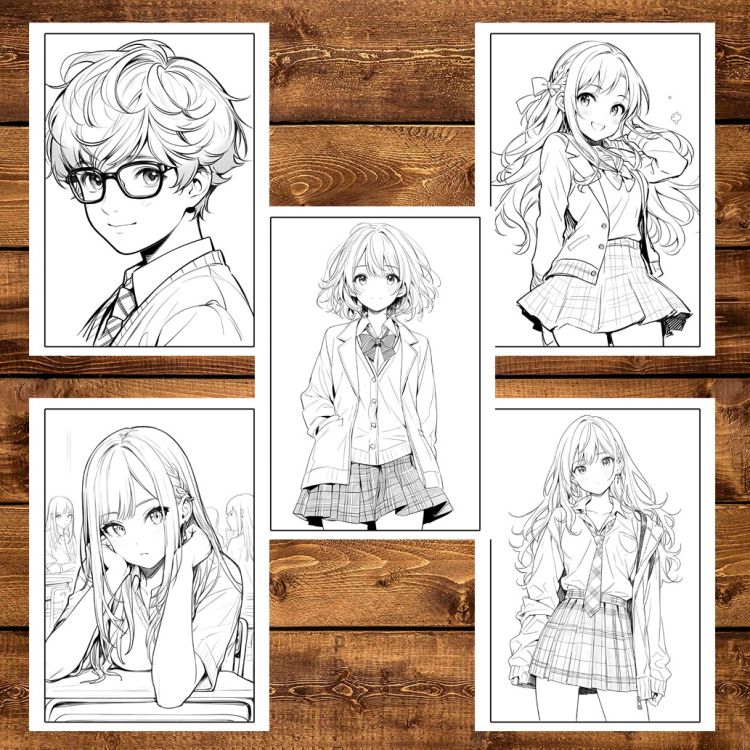 Carte de colorat pentru adulti, 50 de ilustratii Anime School Life