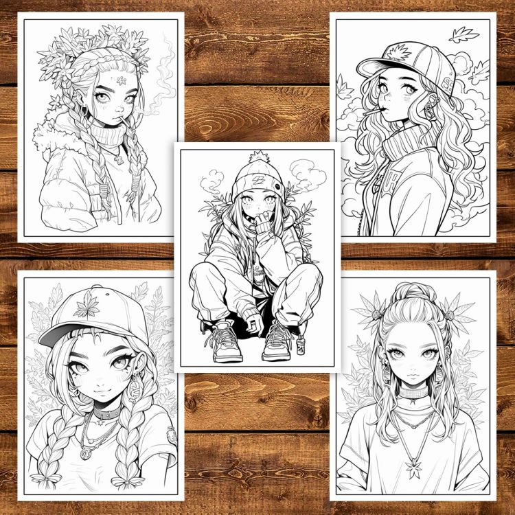 Carte de colorat pentru adulti, 50 de ilustratii Anime Stoner Girls