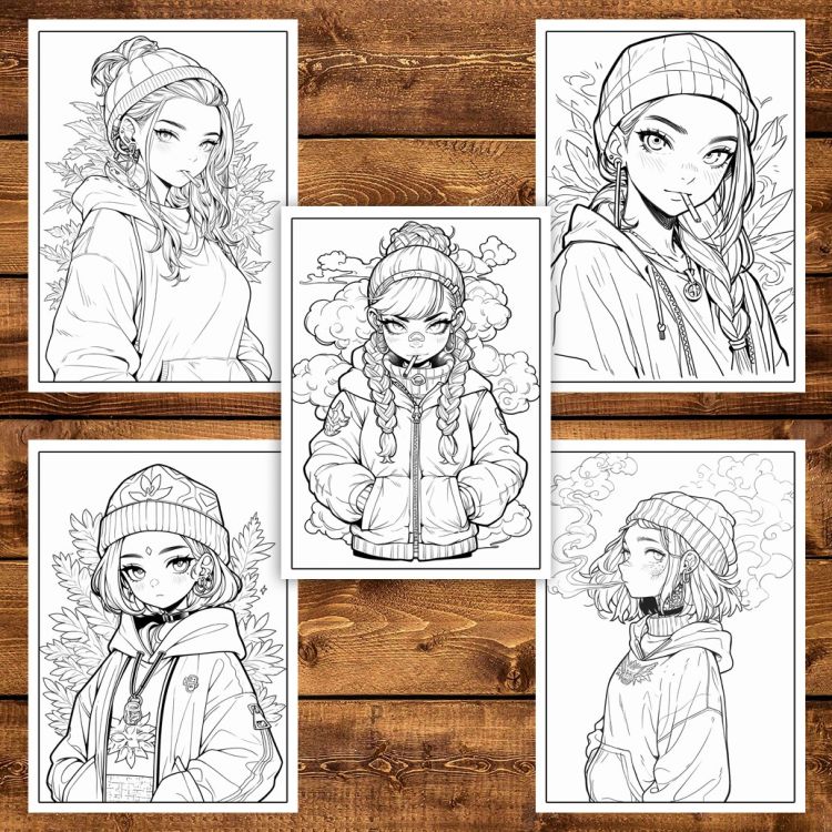 Carte de colorat pentru adulti, 50 de ilustratii Anime Stoner Girls