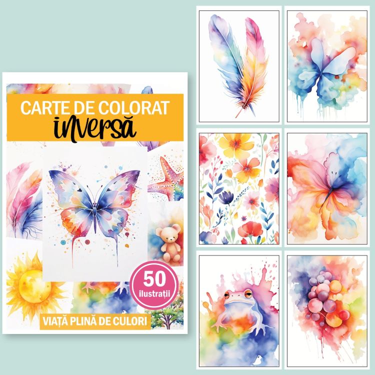 Carte de colorat inversa cu 50 de ilustratii, Viata plina de culori