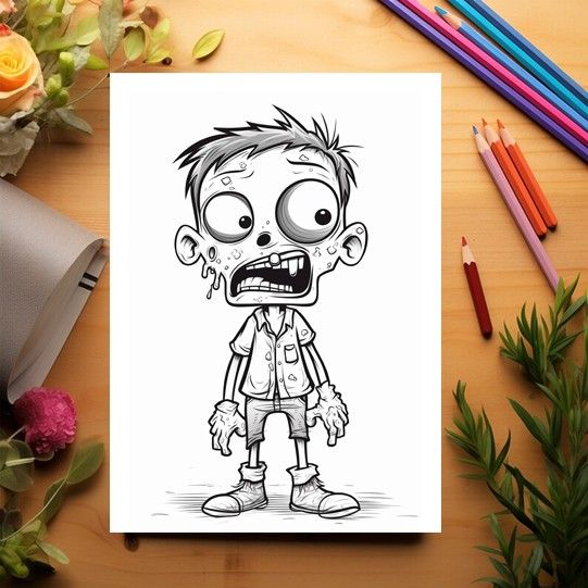 Carte de colorat pentru adulti, 50 de ilustratii, Zombie kids, Volumul 2