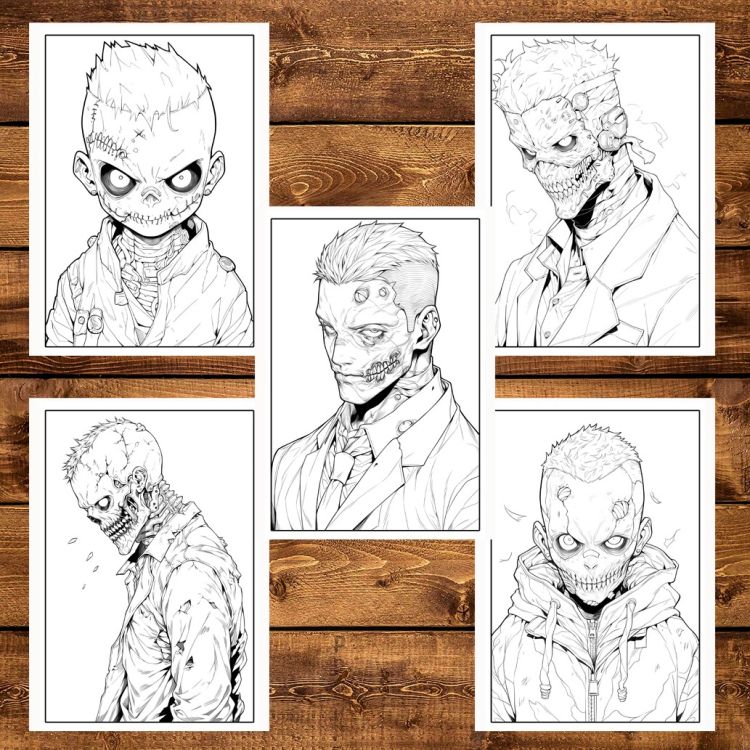 Carte de colorat pentru adulti, 50 de ilustratii, Baieti Zombi